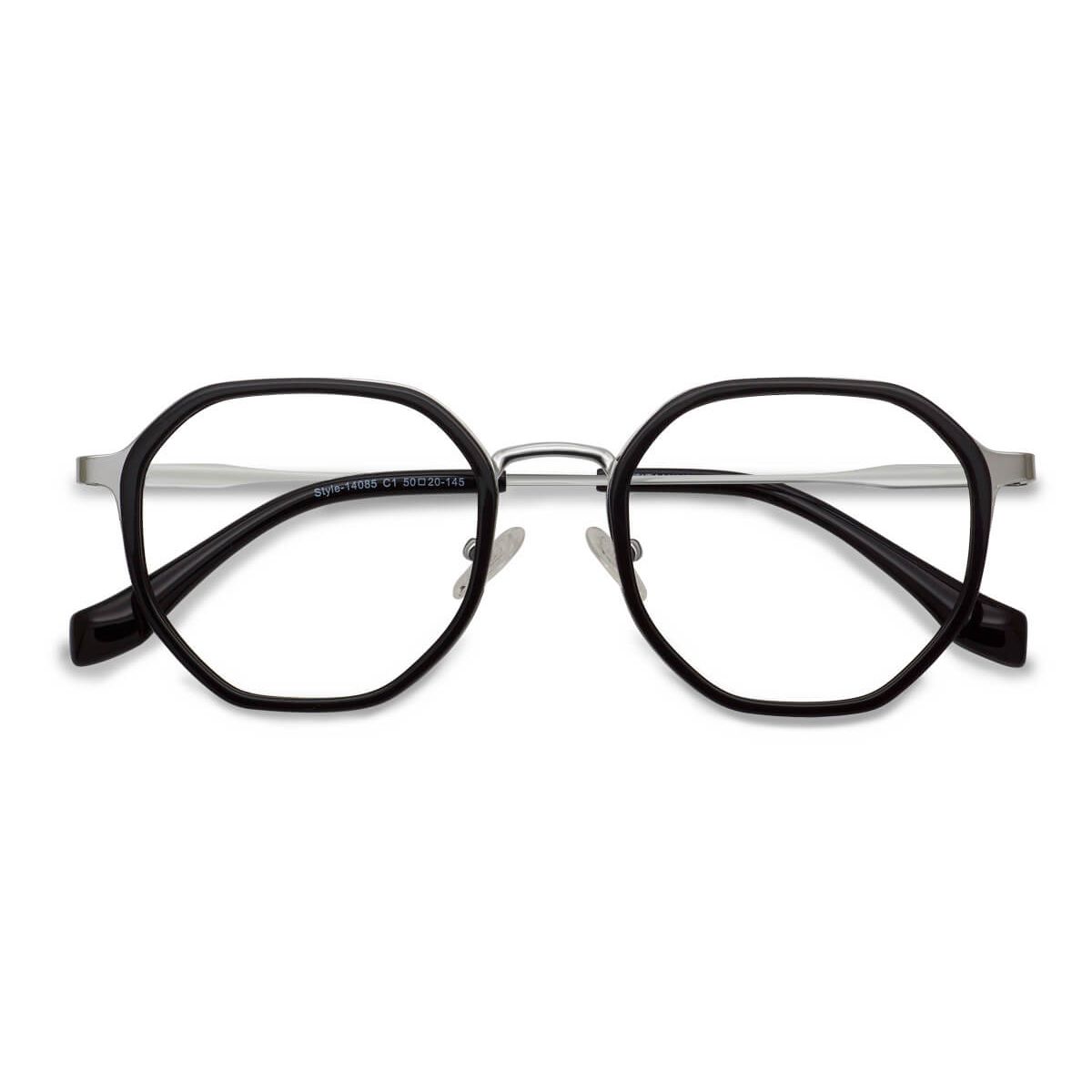 14085 Round Square Geometric Black Eyeglasses Frames | Leoptique