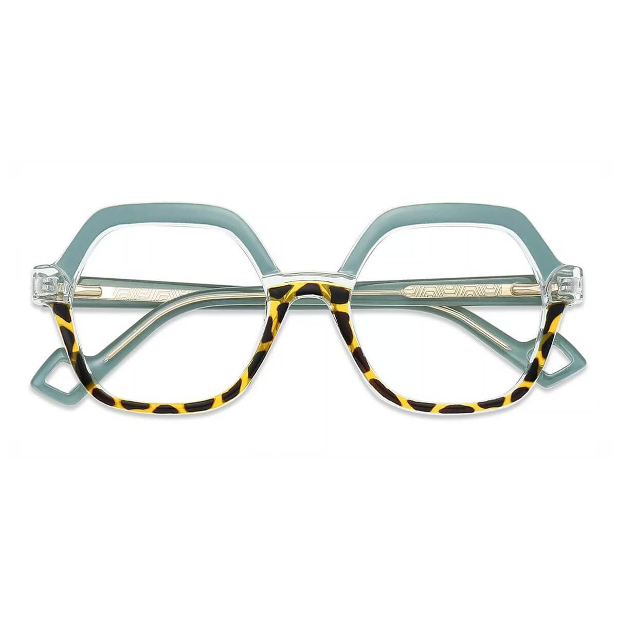 82072 Square Geometric Green Eyeglasses Frames | Leoptique