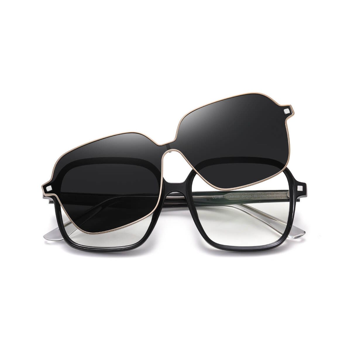 CG7801 CLIP-ON SET Square Black Eyeglasses Frames | Leoptique