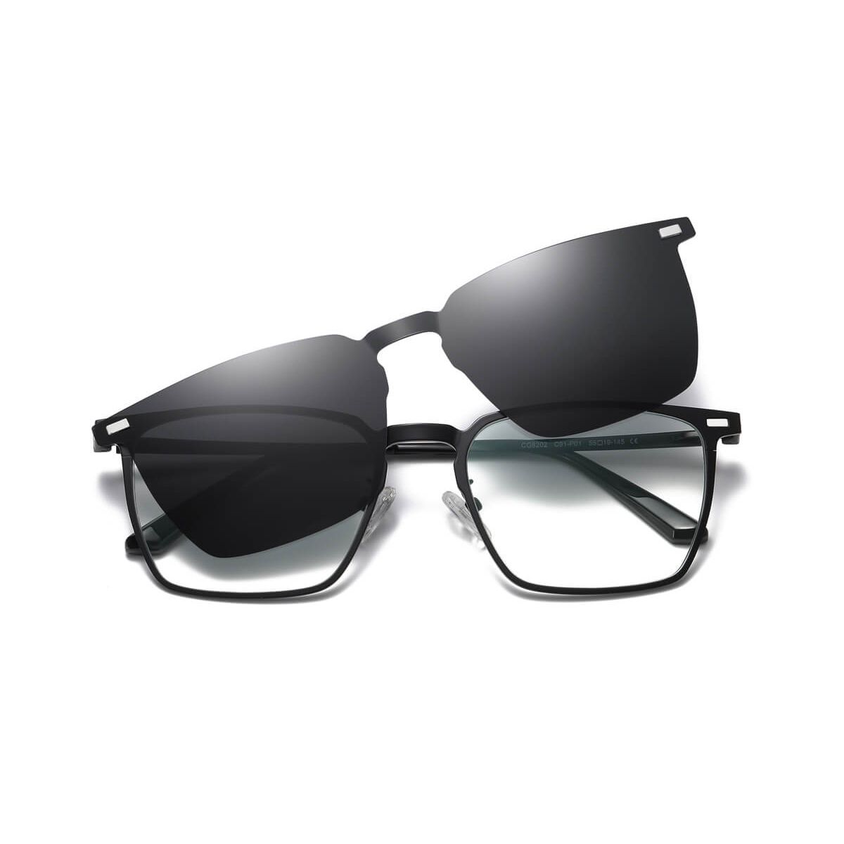 CG8202 CLIP-ON SET Rectangle Wayfarer Black Eyeglasses Frames | Leoptique