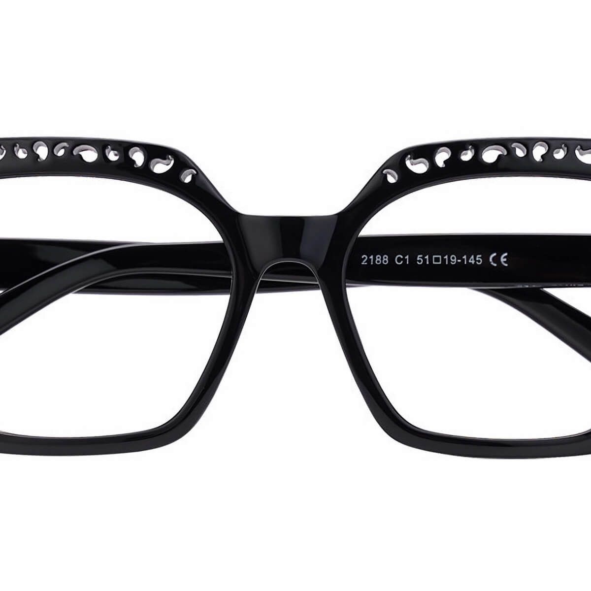 P2188 Rectangle Square Black Eyeglasses Frames | Leoptique