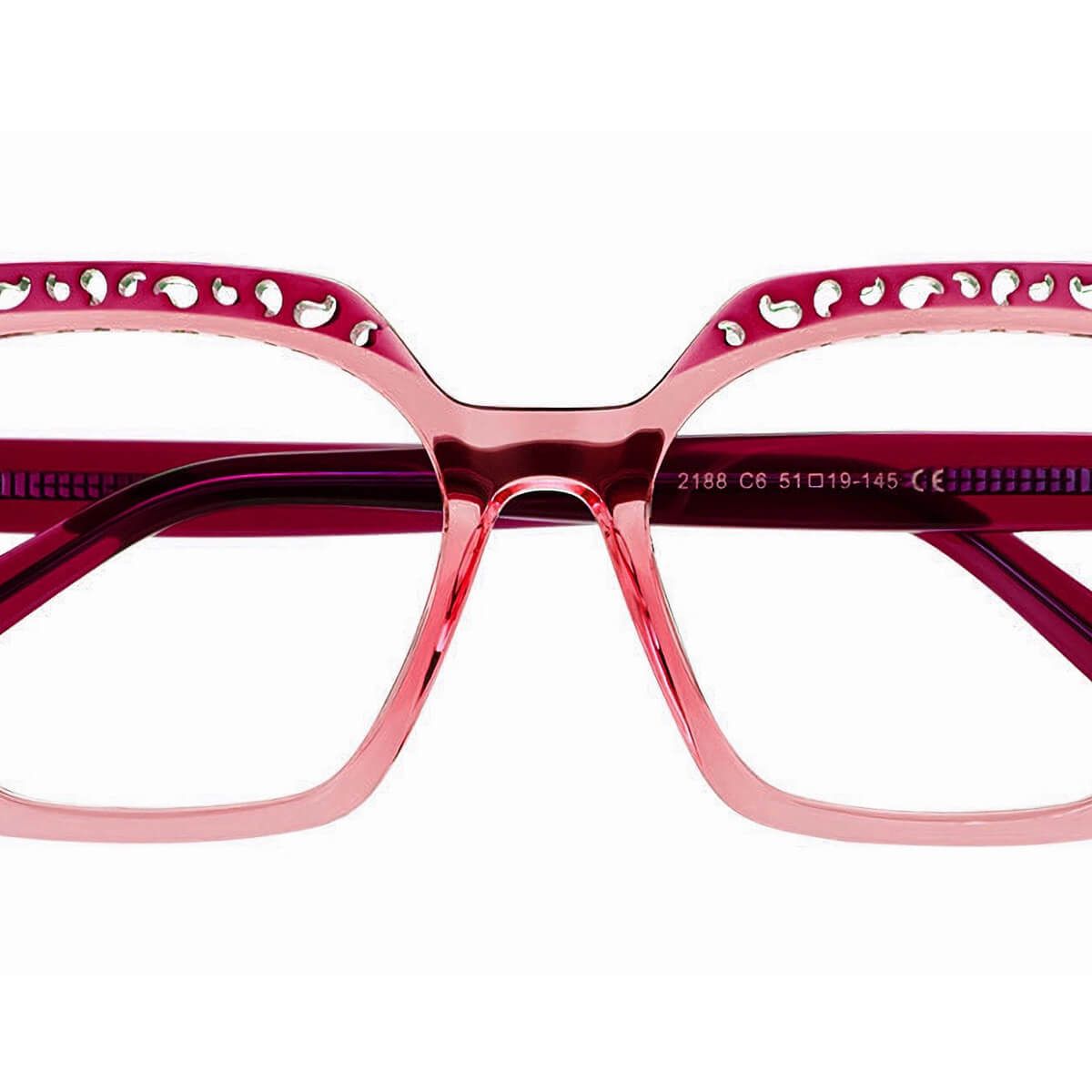 P2188 Rectangle Square Red Eyeglasses Frames | Leoptique