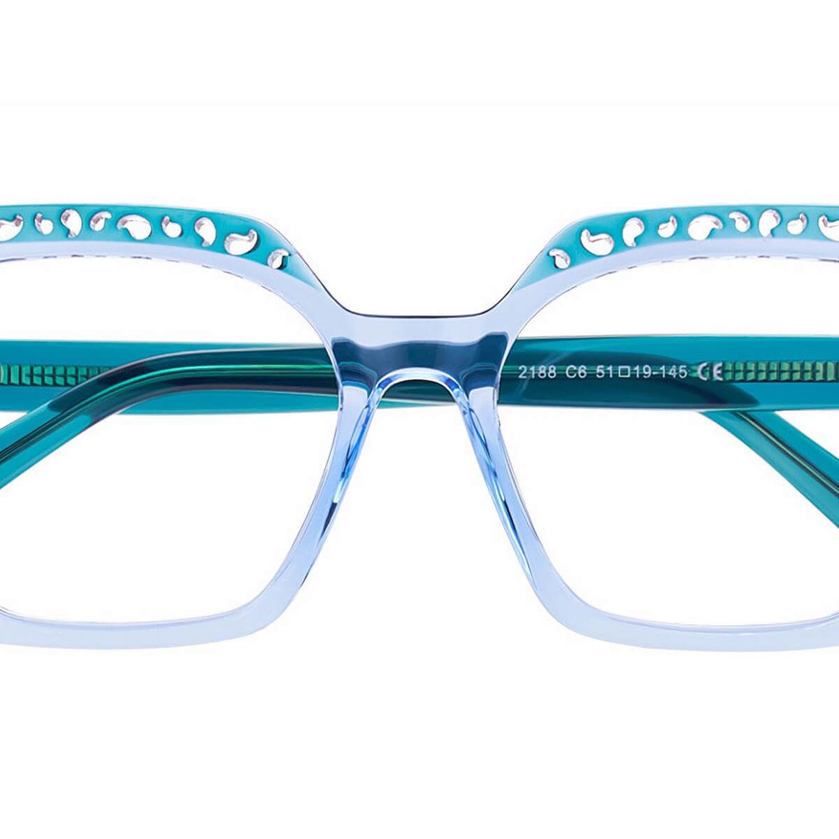 P2188 Rectangle Square Green Eyeglasses Frames | Leoptique