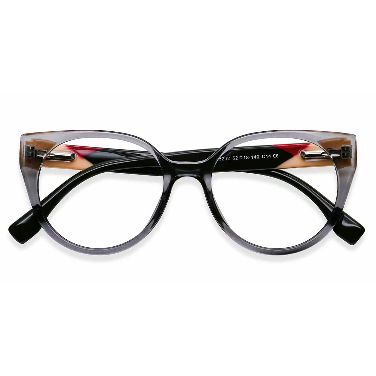Y5202 Round Gray Eyeglasses Frames | Leoptique